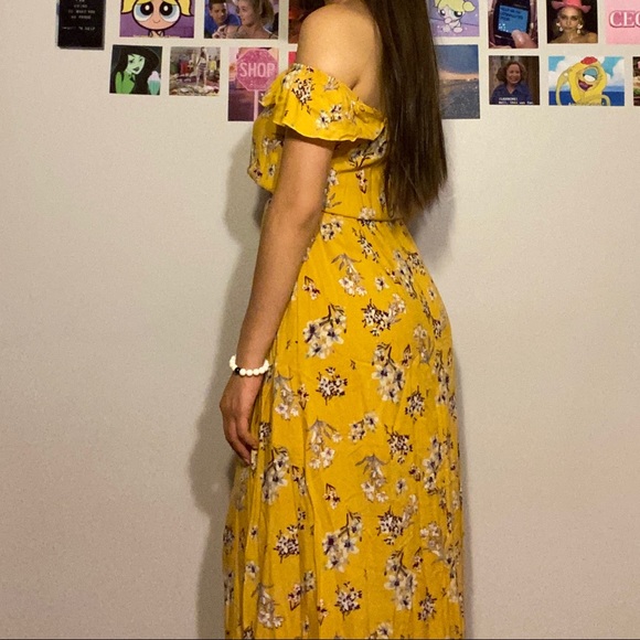 Francesca's Collections | Dresses | Floral Yellow Off The Shoulder ...